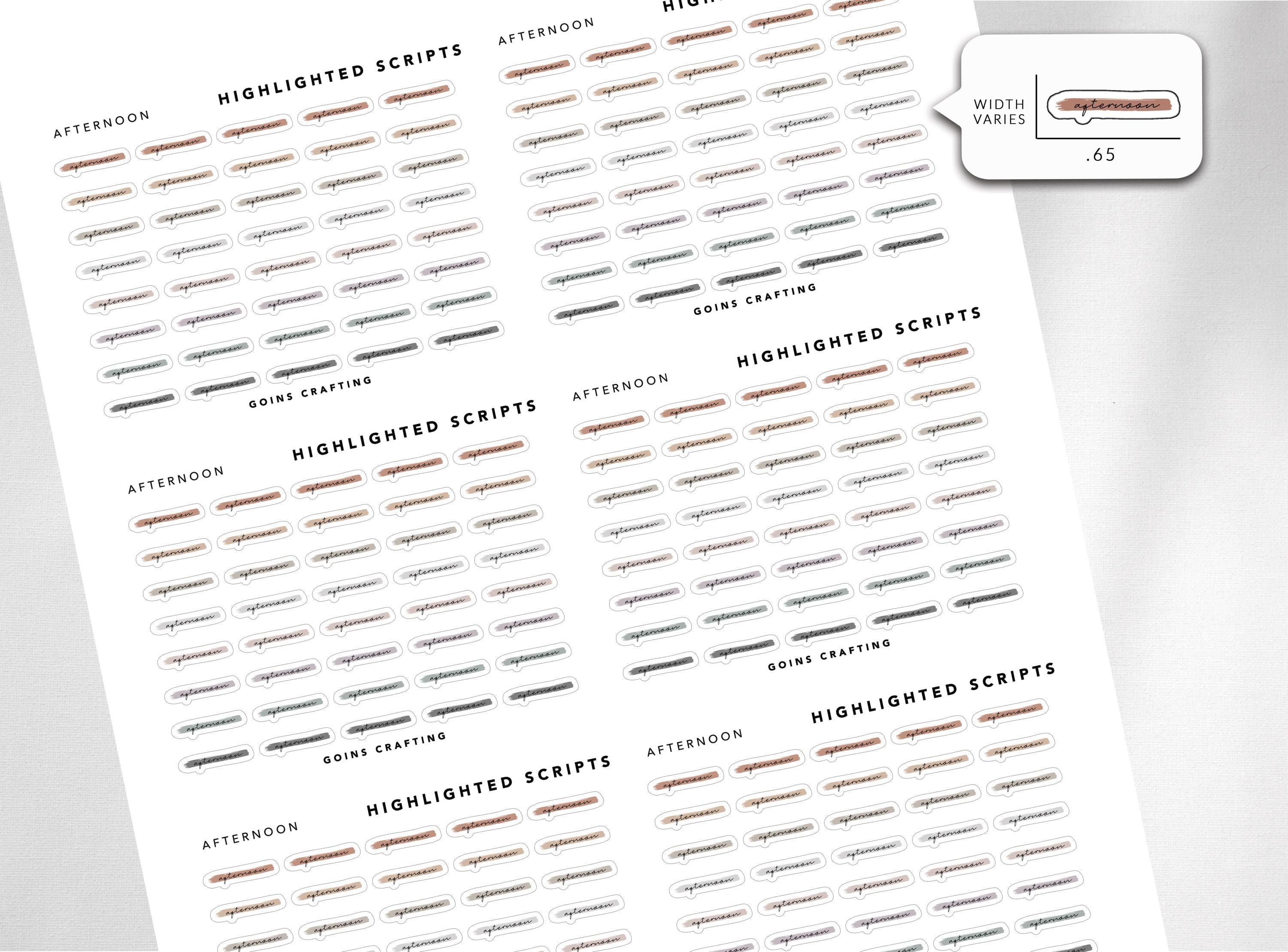 AFTERNOON Cursive Highlighted Scripts, Minimal Planner Stickers ...