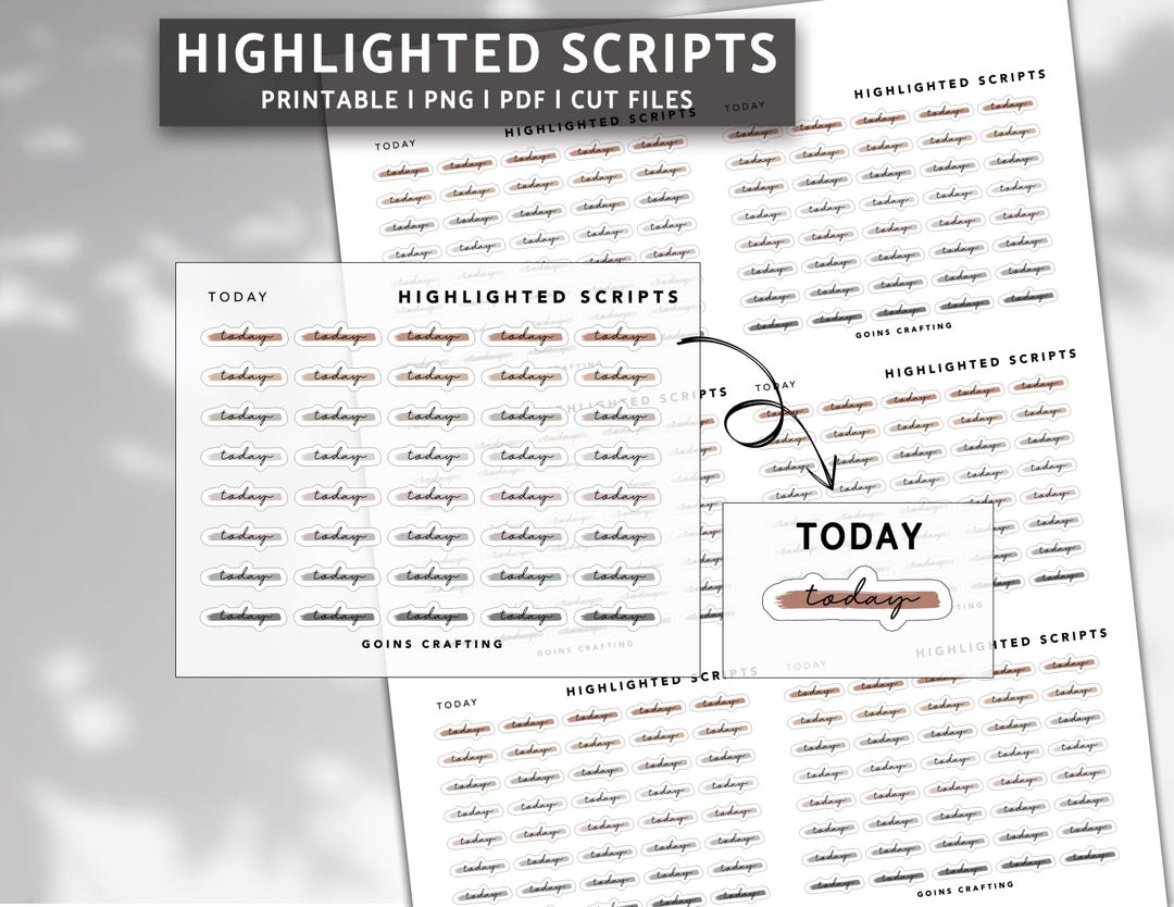 TODAY Cursive Highlighted Scripts, Minimal Planner Stickers, Journal ...
