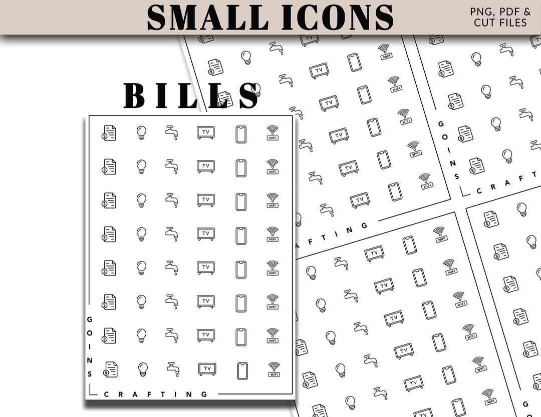 SMALL Bill Icons, Minimal Icon Stickers, Minimal Planner Stickers ...