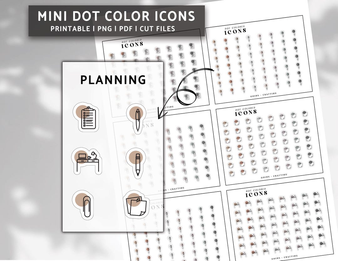PLANNING Dot Color Icons, Hobonichi Stickers, Minimal Planner Stickers ...