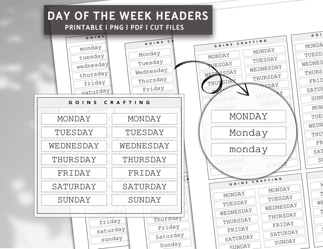 Standard Size Days of the Week Headers, Minimal Planner Stickers ...