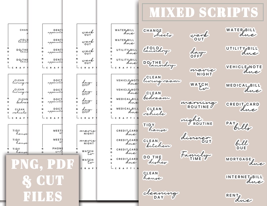 Mixed Scripts, Minimal Planner Stickers, Journal Stickers, Functional ...