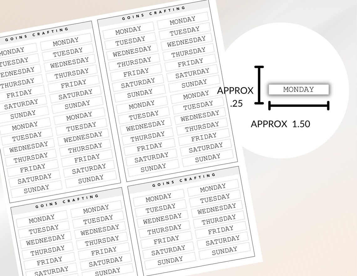 Standard Size Days of the Week Headers, Minimal Planner Stickers ...
