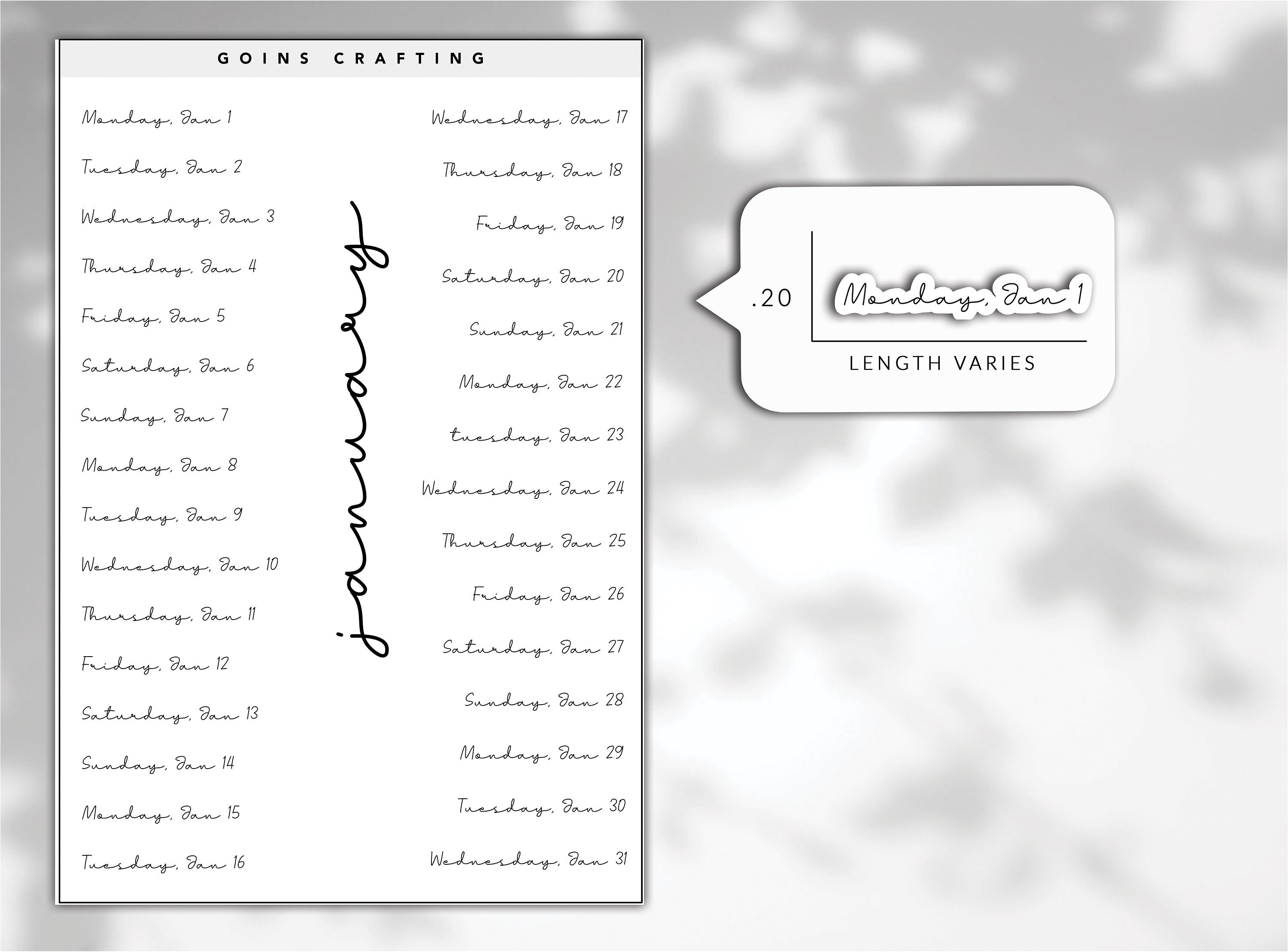 2024 Date Stickers Cursive, Stacked Dates Minimal Planner Stickers ...