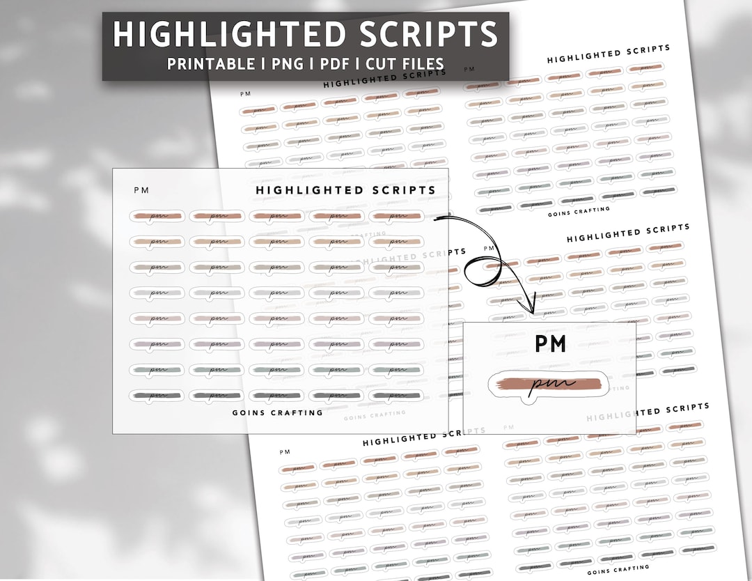PM Cursive Highlighted Scripts, Minimal Planner Stickers, Journal ...
