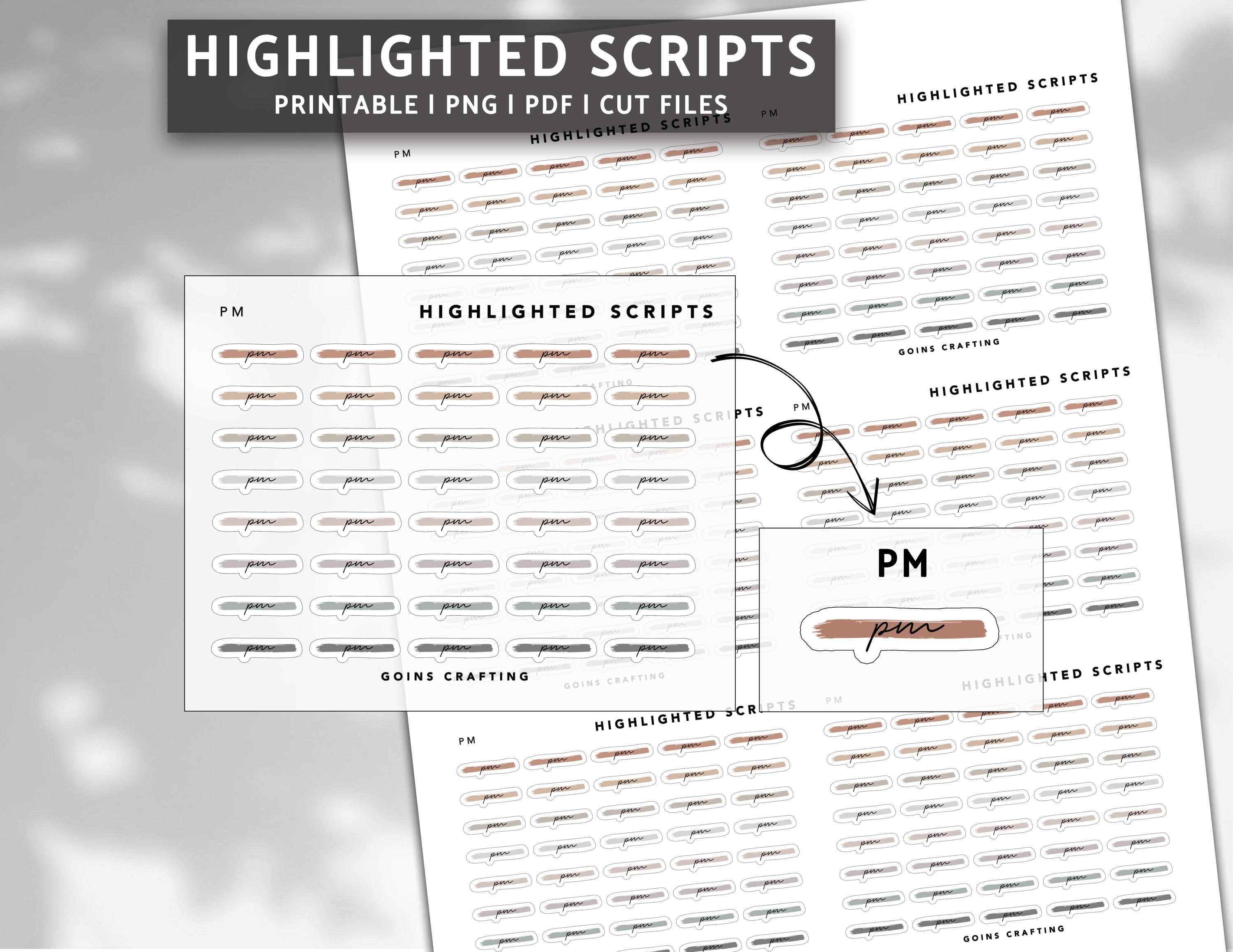 PM Cursive Highlighted Scripts, Minimal Planner Stickers, Journal ...