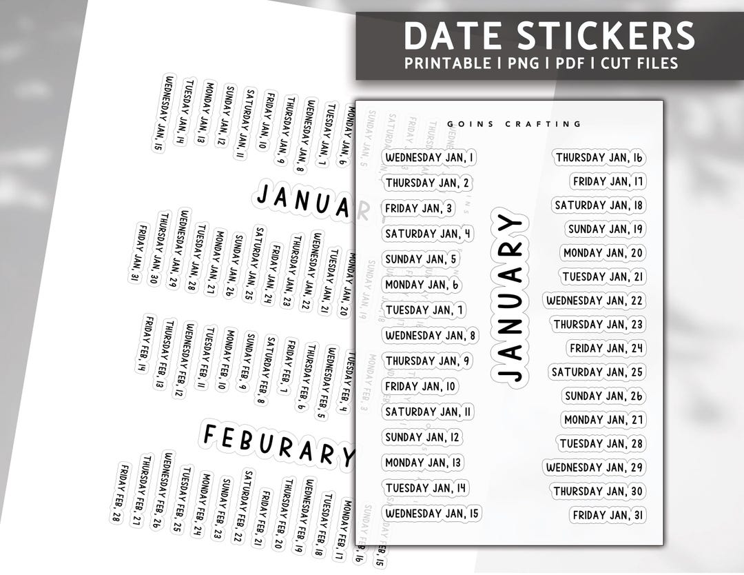2025 Date Stickers STRAIGHT, Stacked Dates Minimal Planner Stickers ...