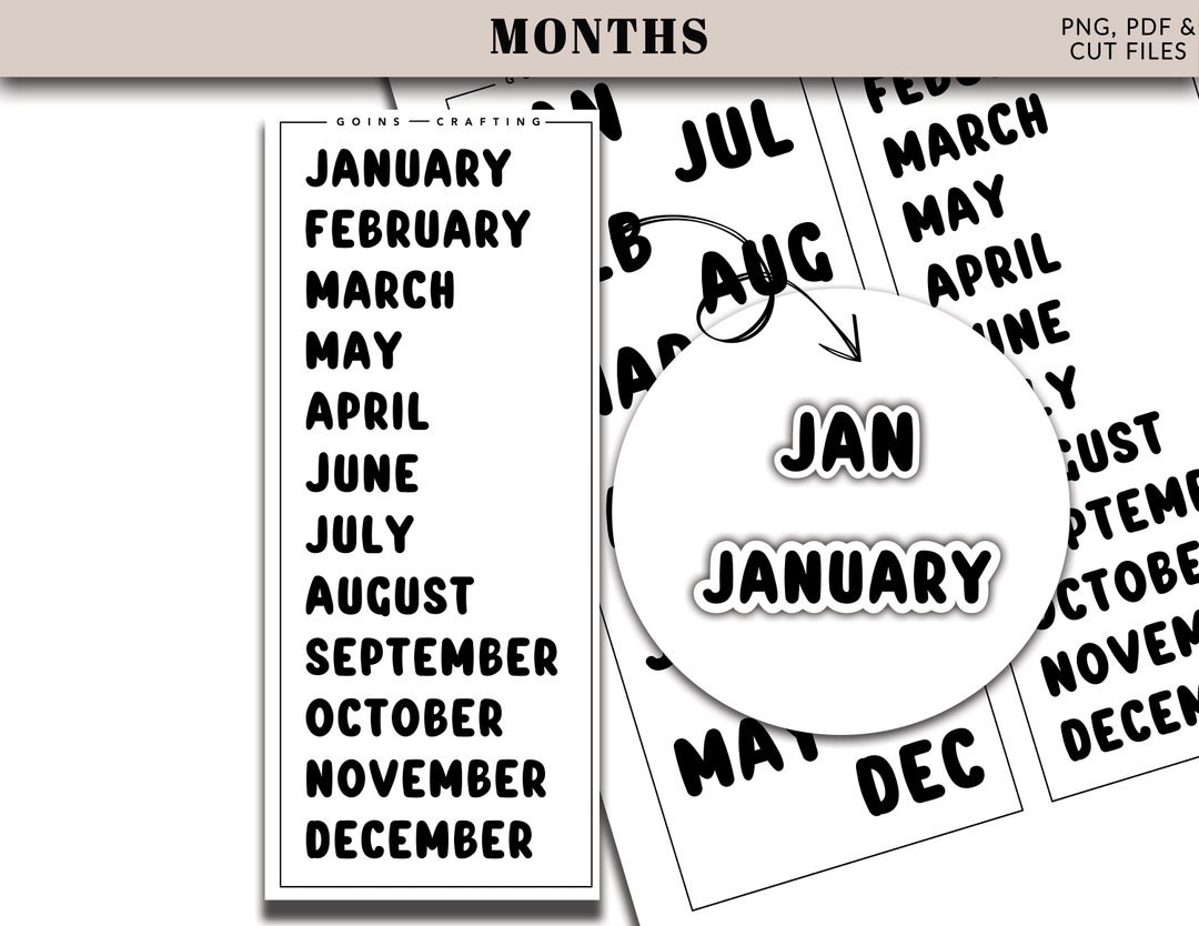 Months Bold, Minimal Planner Stickers, Journal Stickers, Functional ...