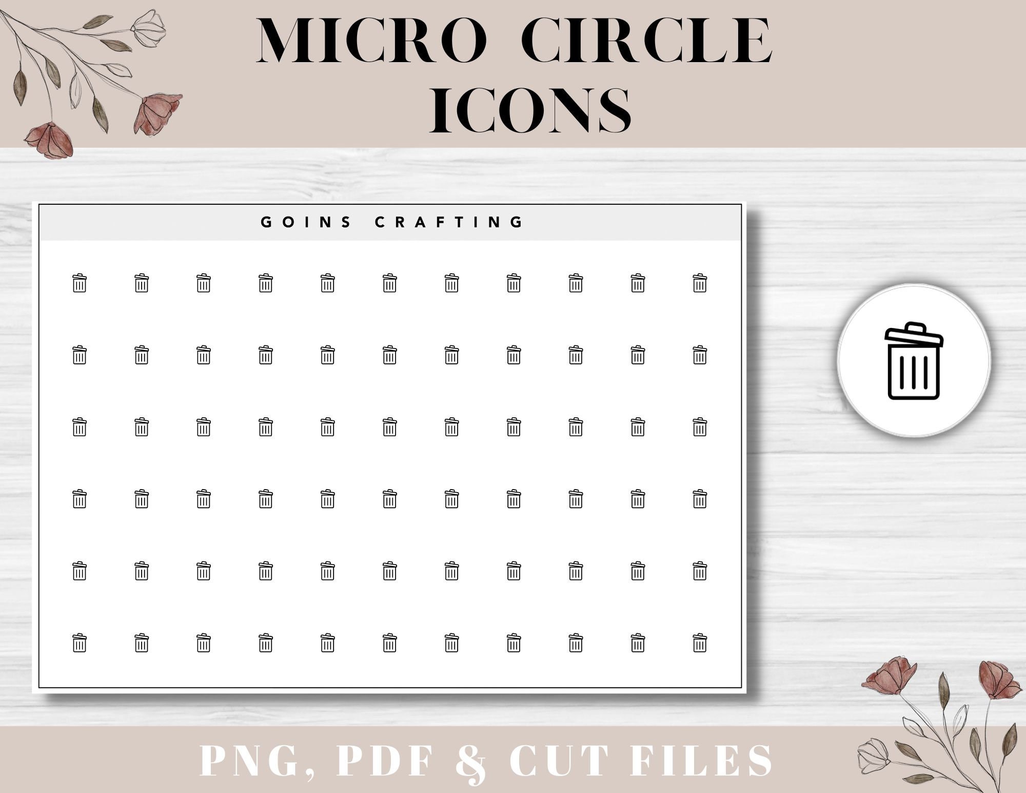 MICRO Trash Circle Icons, Minimal Icon Stickers, Minimal Planner ...