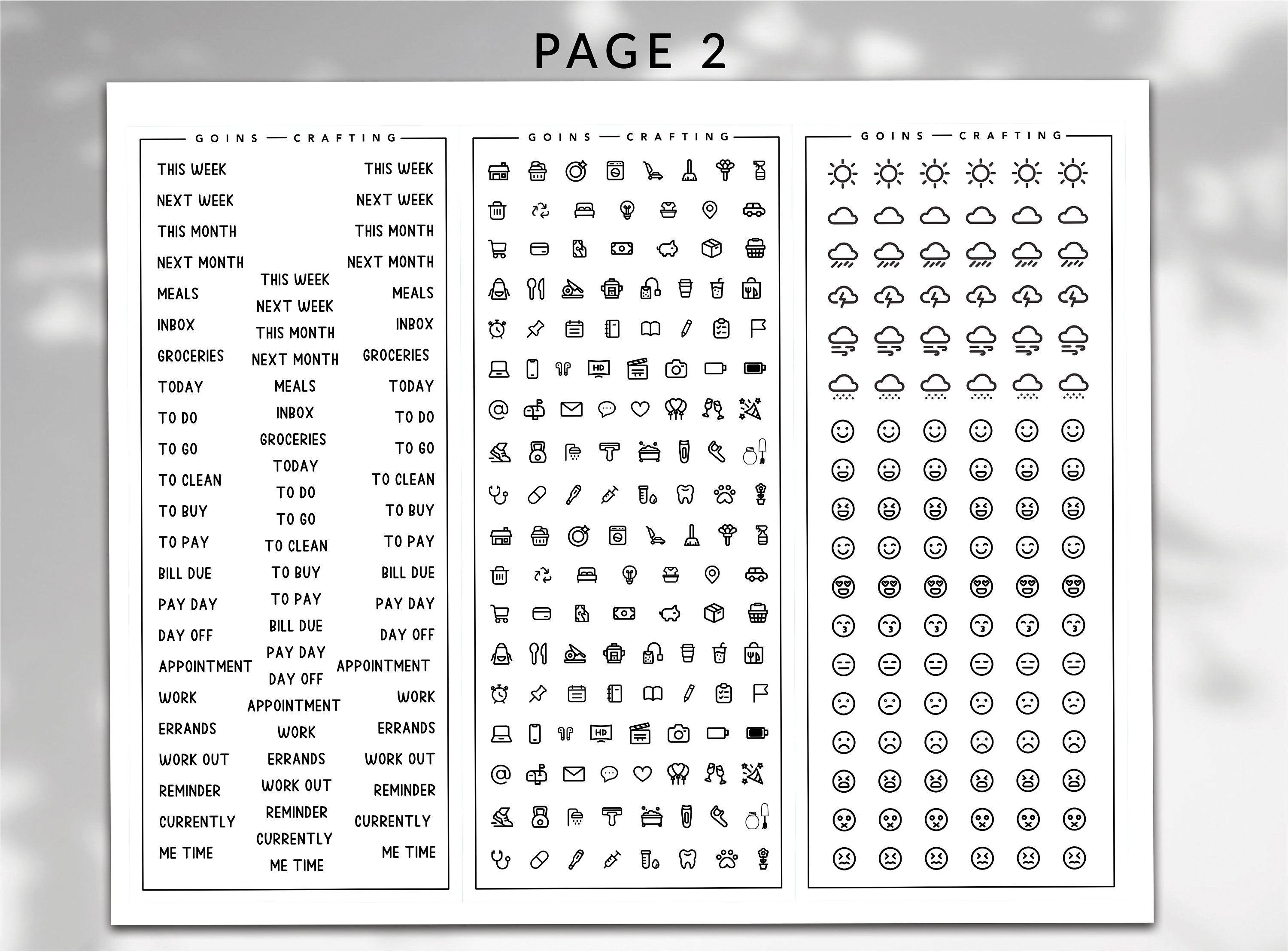 Daily Functional Sticker Kit Straight, Hobonichi Stickers, Minimal ...