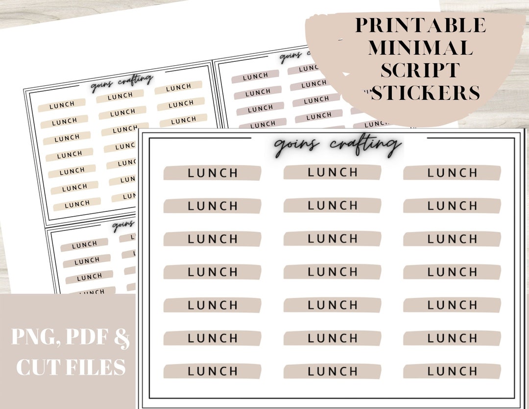 Lunch Script Stickers, Script Header Stickers, Minimal Planner Stickers ...