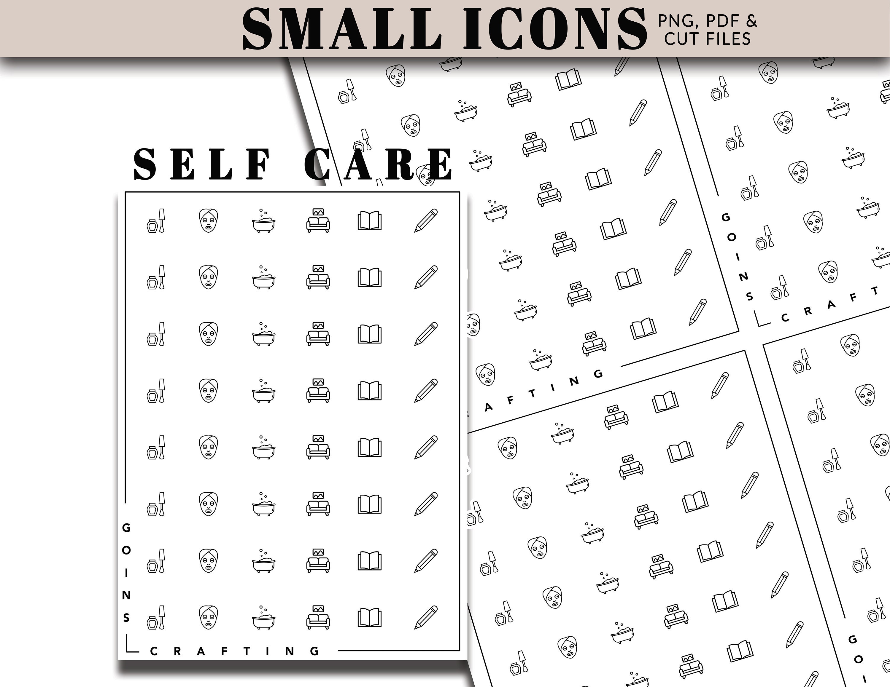 SMALL Self Care Icons, Minimal Icon Stickers, Minimal Planner Stickers ...