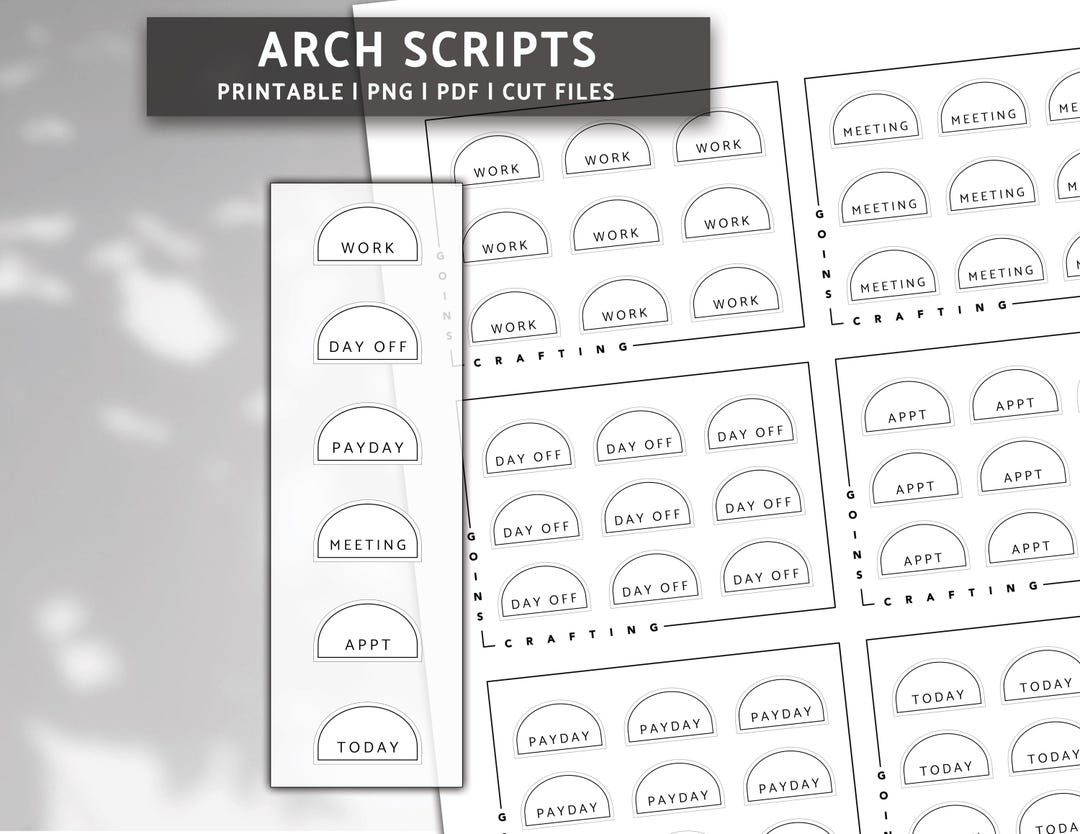 Arch Script Stickers, Work Plain, Minimal Planner Stickers, Functional ...