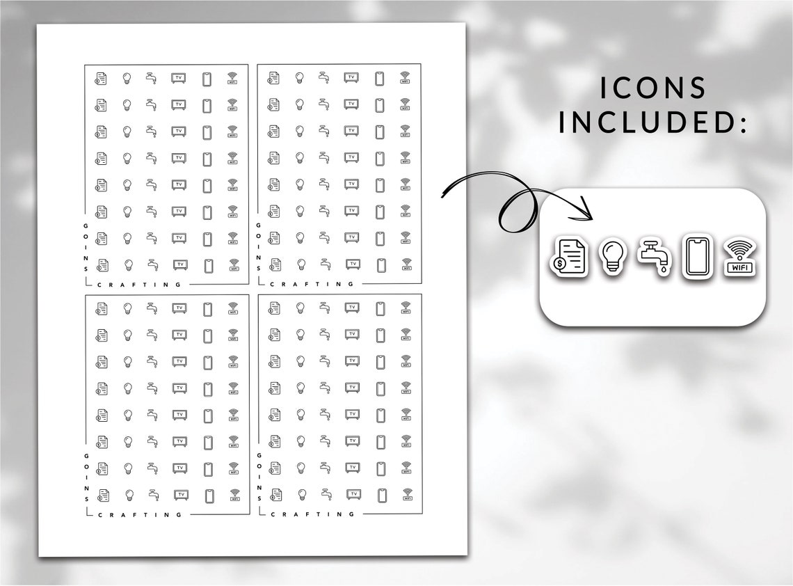 SMALL Bill Icons, Minimal Icon Stickers, Minimal Planner Stickers ...