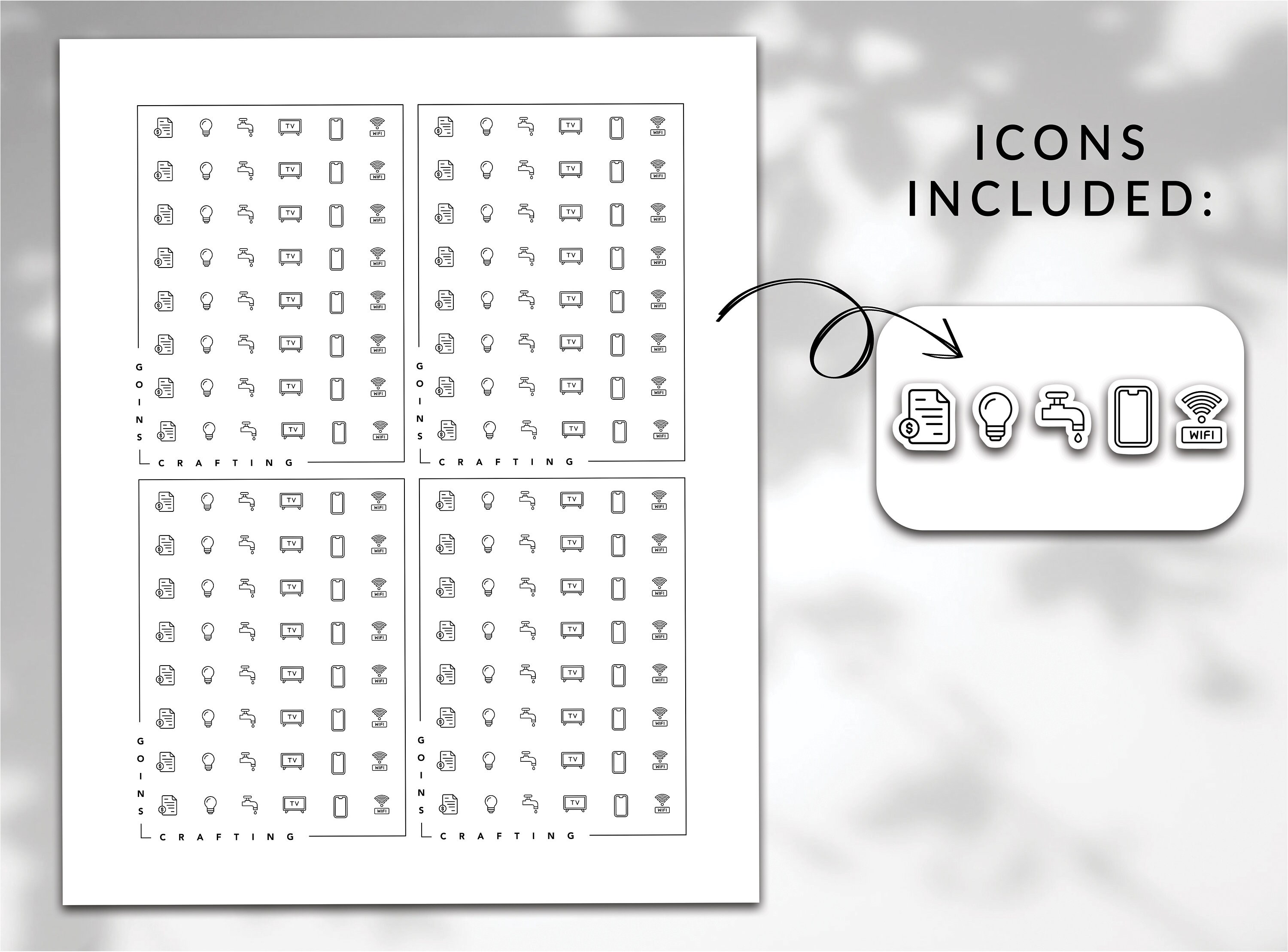 SMALL Bill Icons, Minimal Icon Stickers, Minimal Planner Stickers ...