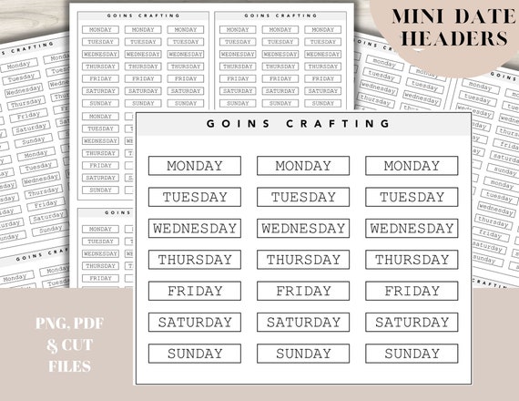 MINI Size Days of the Week Headers Minimal Planner Stickers - Etsy