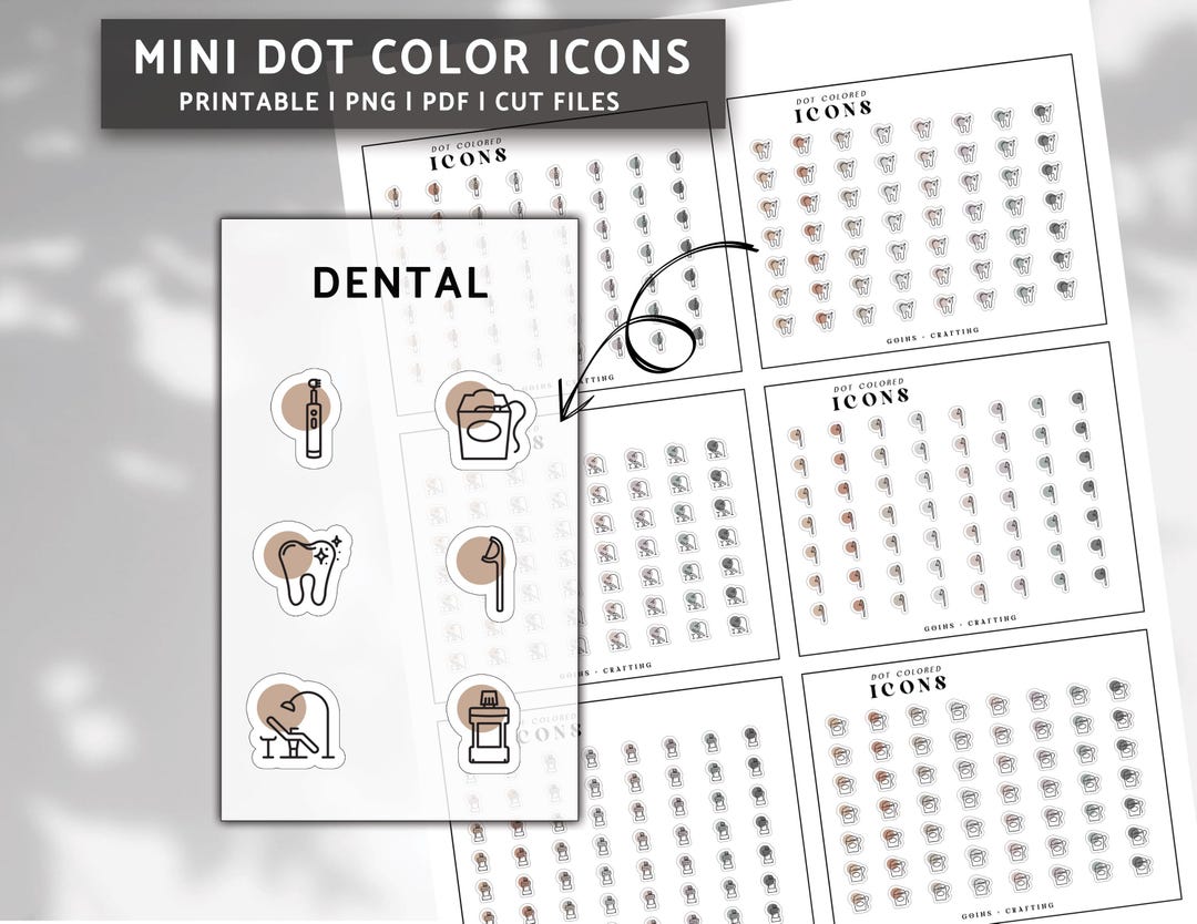 DENTAL HYGIENE Dot Color Icons, Hobonichi Stickers, Minimal Planner ...
