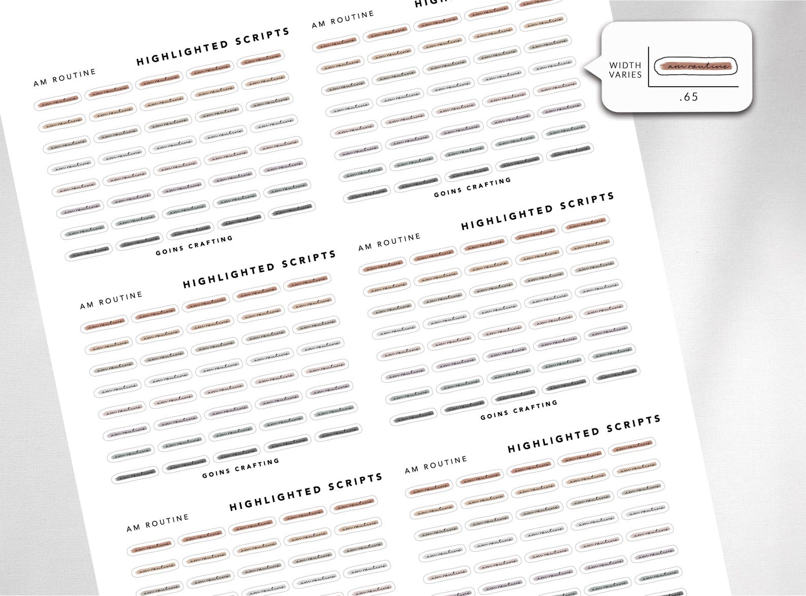 AM ROUTINE Cursive Highlighted Scripts, Minimal Planner Stickers ...
