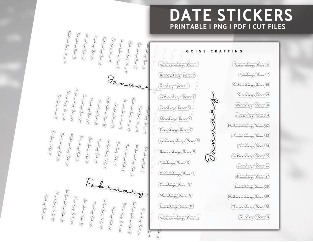 2025 Date Stickers CURSIVE, Stacked Dates Minimal Planner Stickers ...