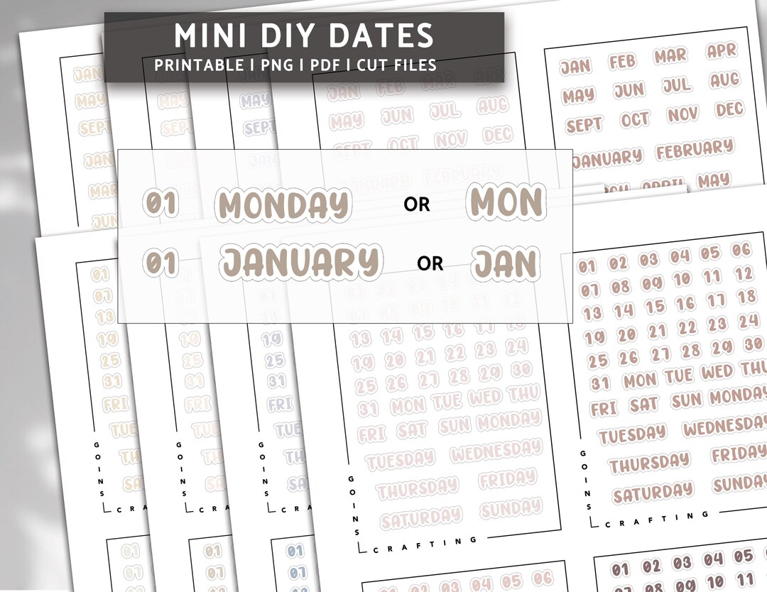DIY SMALL Date Stickers, Stacked Dates Minimal Planner Stickers ...