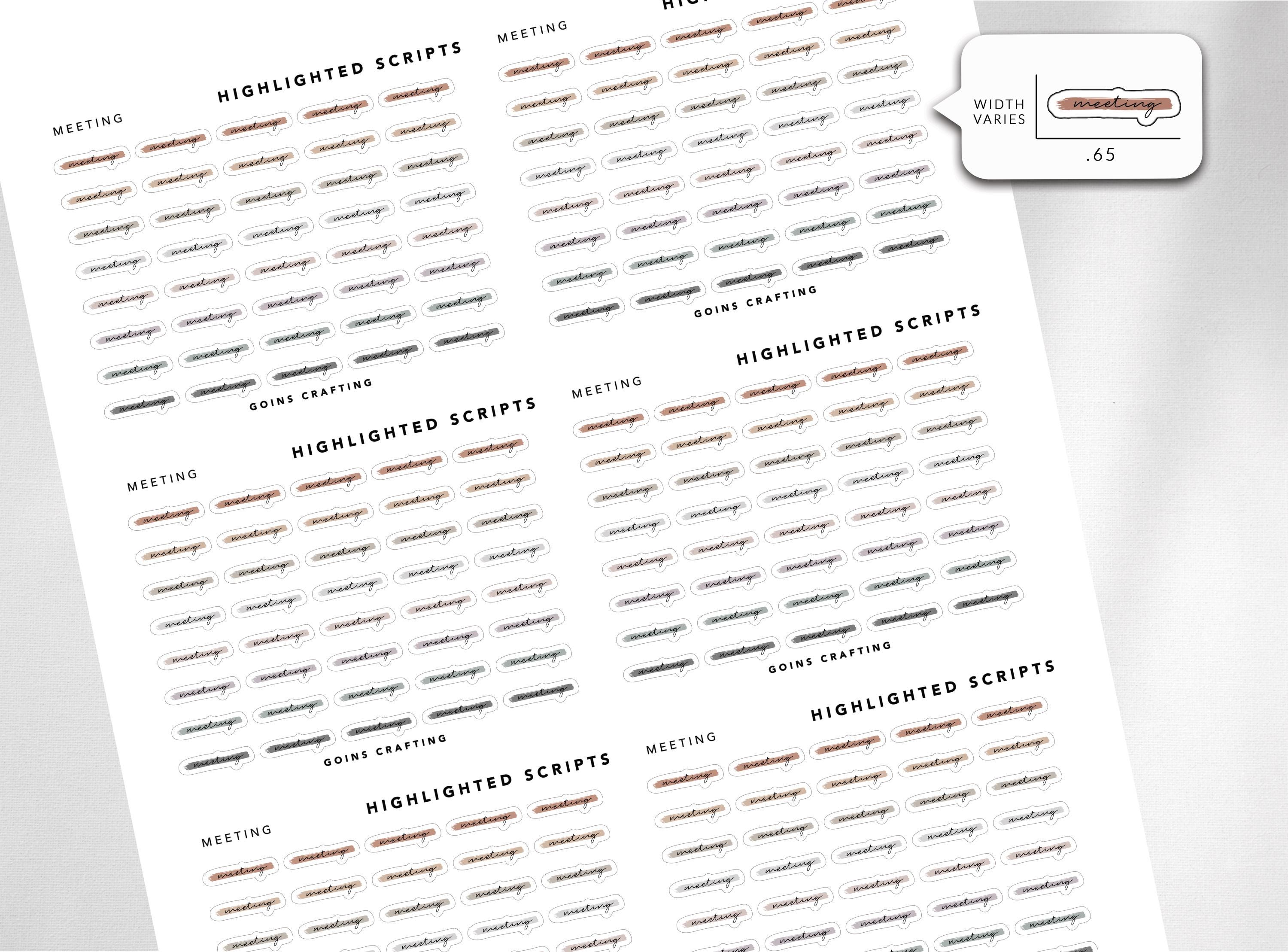 MEETING Cursive Highlighted Scripts, Minimal Planner Stickers, Journal ...