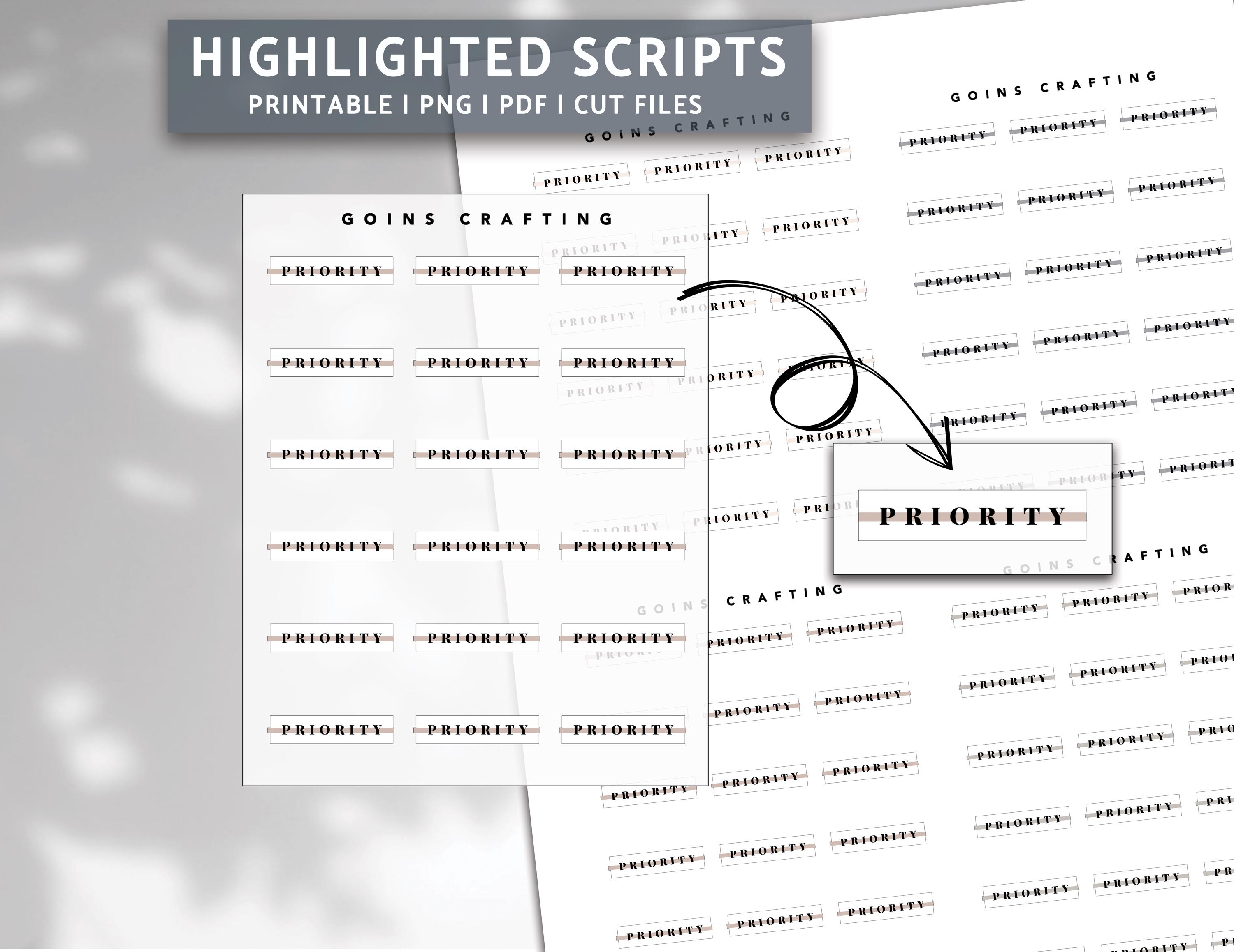 PRIORITY Highlighted Script, Minimal Planner Stickers, Journal Stickers ...