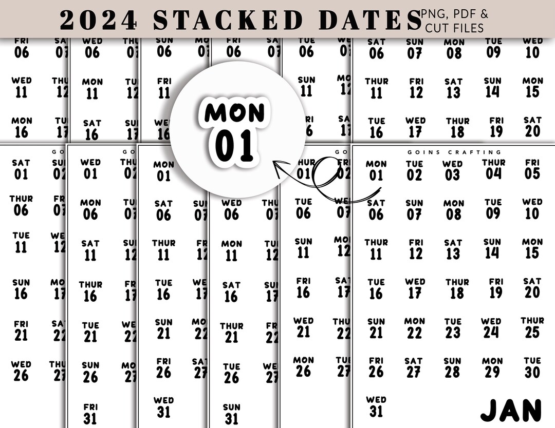 2024 Date Stickers, Stacked Dates Minimal Planner Stickers, Journal ...