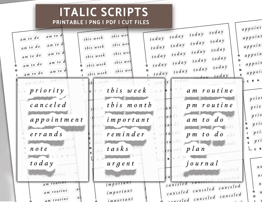 Day to Day Scripts Italic Font, Minimal Planner Stickers, Journal ...
