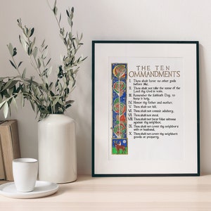 The Ten Commandments Catholic Calligraphy Wall Art, Illuminated ...