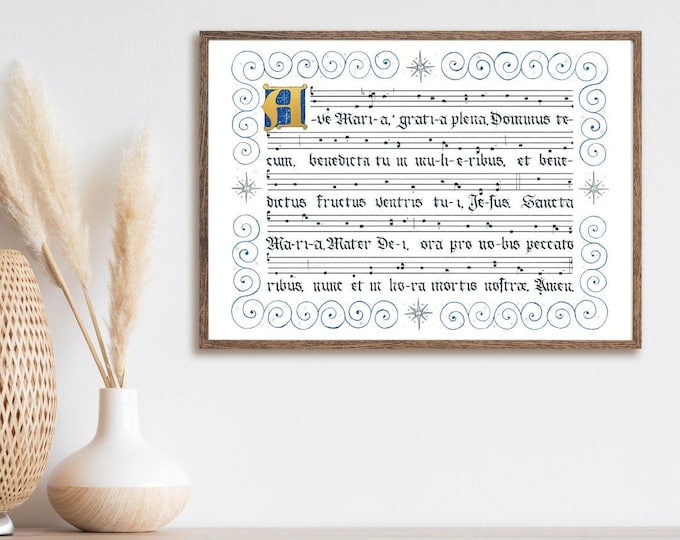 Ave Maria - Gregorian Chant Illuminated Calligraphy Art Print - Gift ...