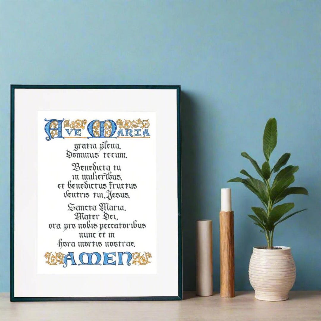 Ave Maria Latin Calligraphy Print: Catholic Home Decor - Etsy