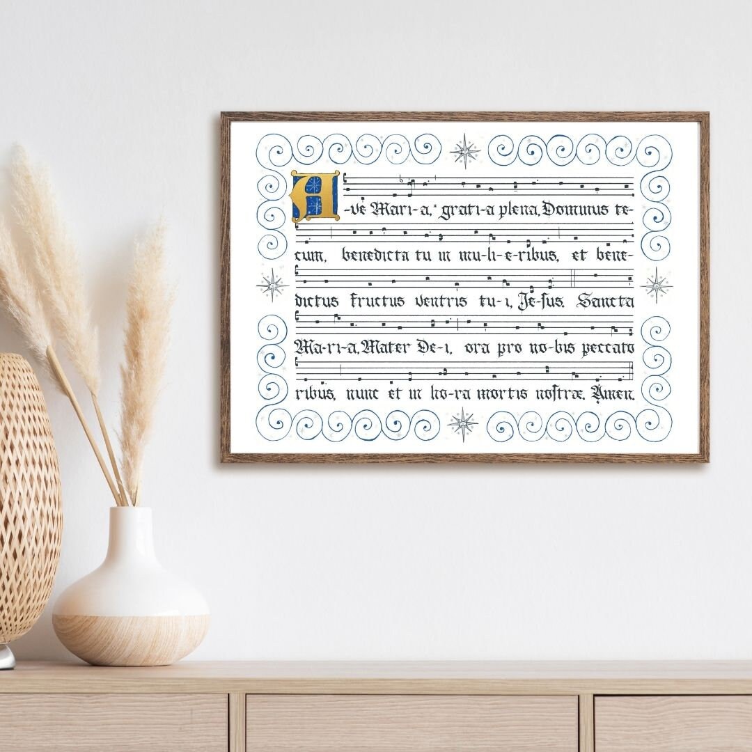 Ave Maria Gregorian Chant Illuminated Calligraphy Art Print Gift for ...