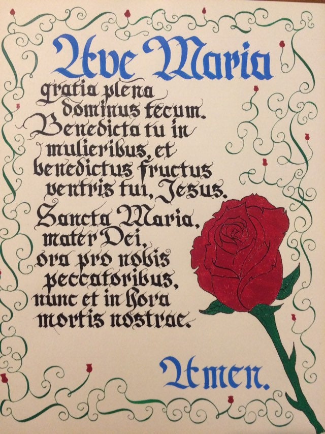 Ave Maria Latin Hail Mary Calligraphy Letters to the Lord | Etsy