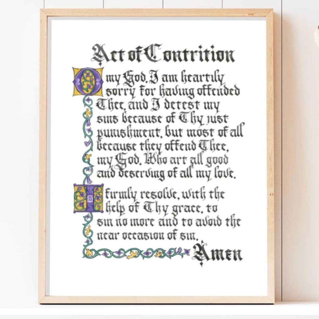 Act of Contrition Illuminated Calligraphy Print - English/latin/spanish ...