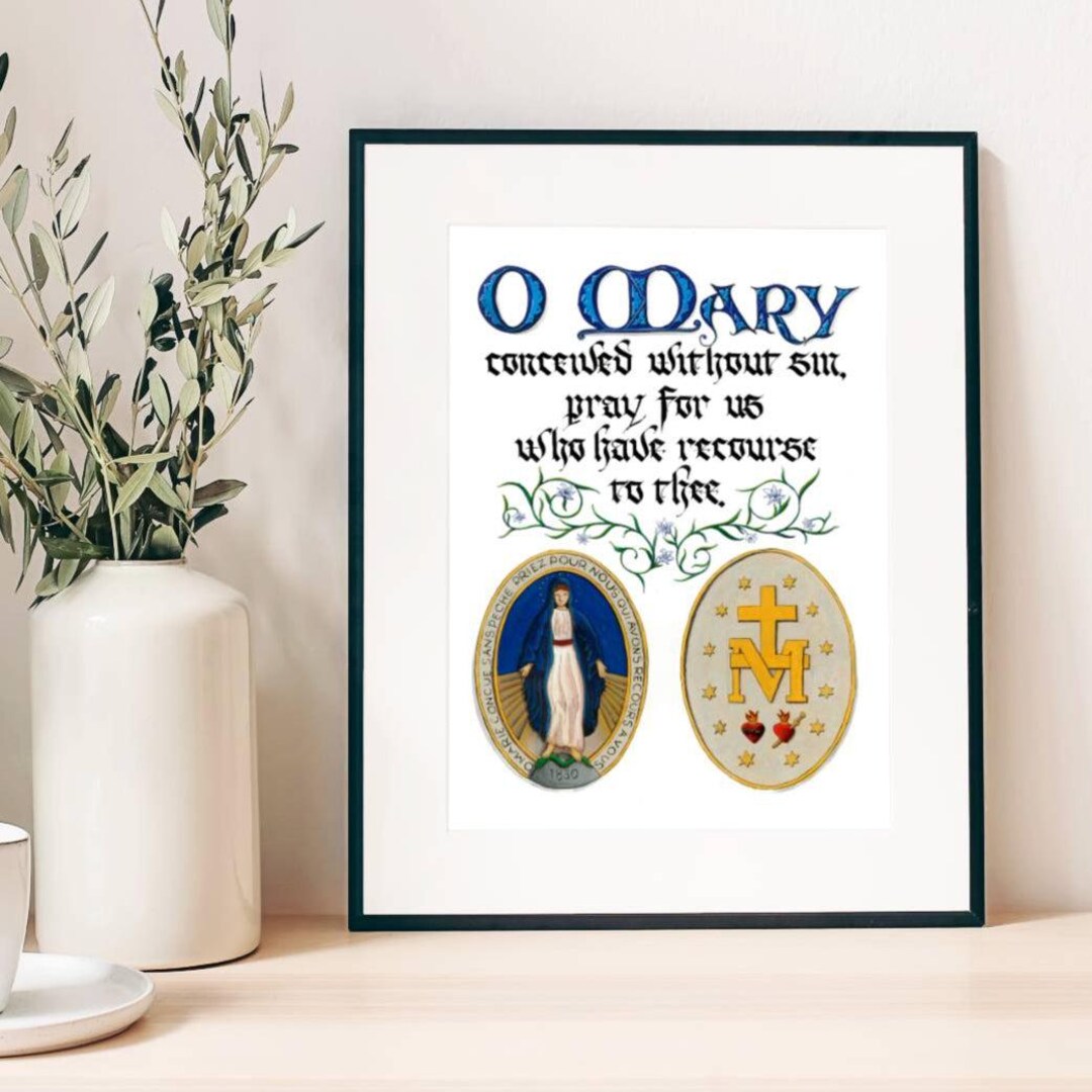 Miraculous Medal Art Print: Catholic Calligraphy, Our Lady - Etsy