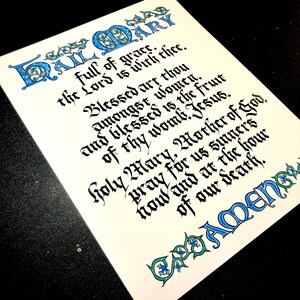 Hail Mary - Angelic Salutation - Catholic Illuminated Calligraphy Print ...