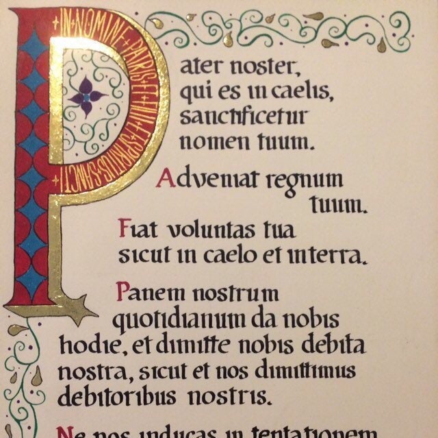 Pater Noster Latin Our Father Illuminated Calligraphy | Etsy