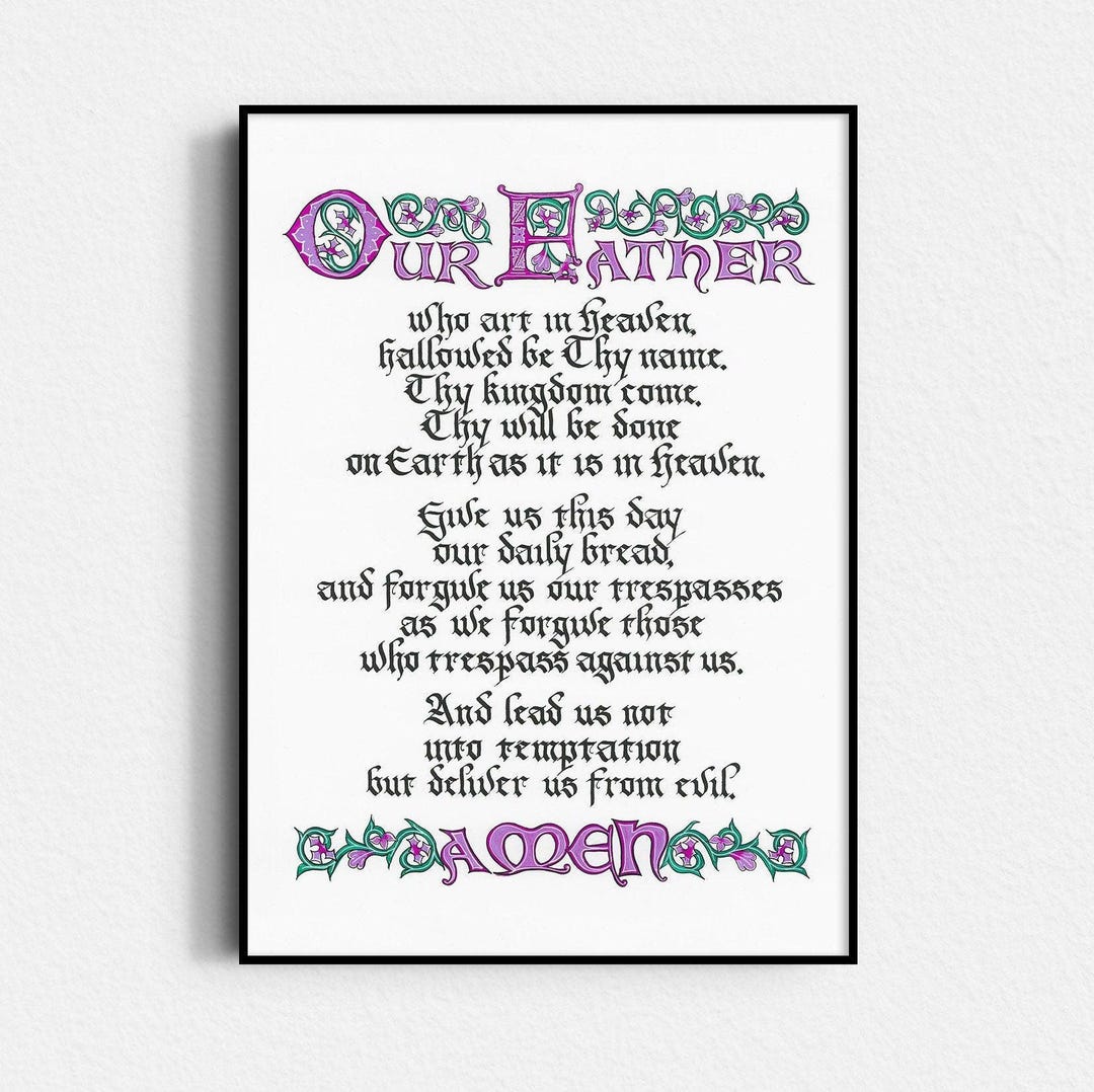Our Father - the Lord's Prayer, Catholic Prayer Calligraphy Print ...