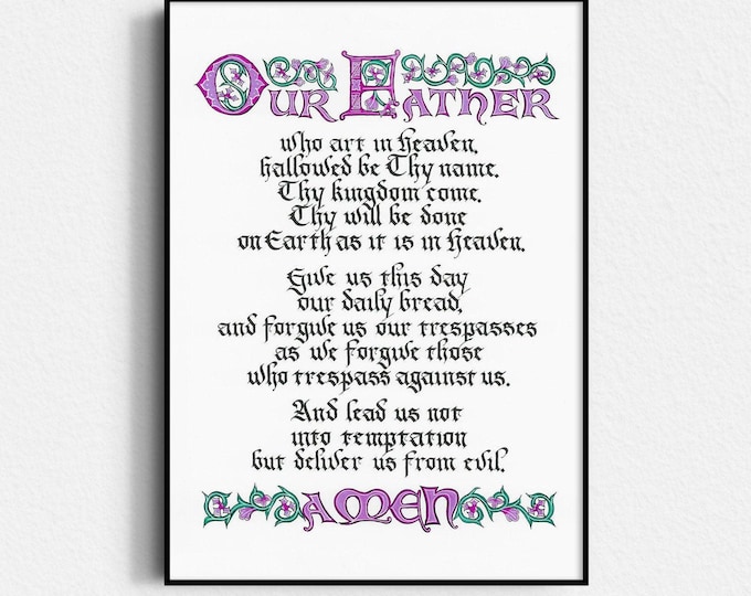 Our Father - the Lord's Prayer, Catholic Prayer Calligraphy Print ...