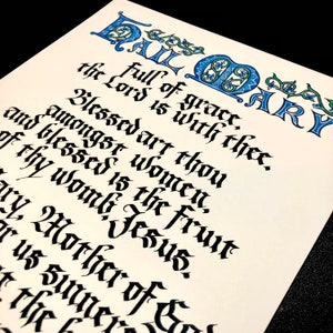 Hail Mary - Angelic Salutation - Catholic Illuminated Calligraphy Print ...