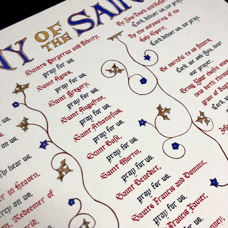 Litany of Saints - Illuminated Calligraphy Print - Confirmation Gift ...