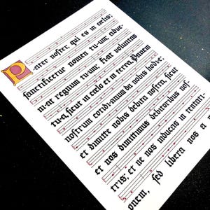 Pater Noster Gregorian Chant Illuminated Calligraphy - Latin Our Father ...