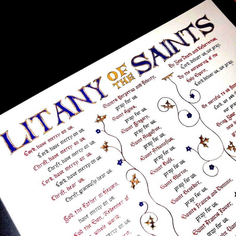 Litany of Saints - Illuminated Calligraphy Print - Confirmation Gift ...