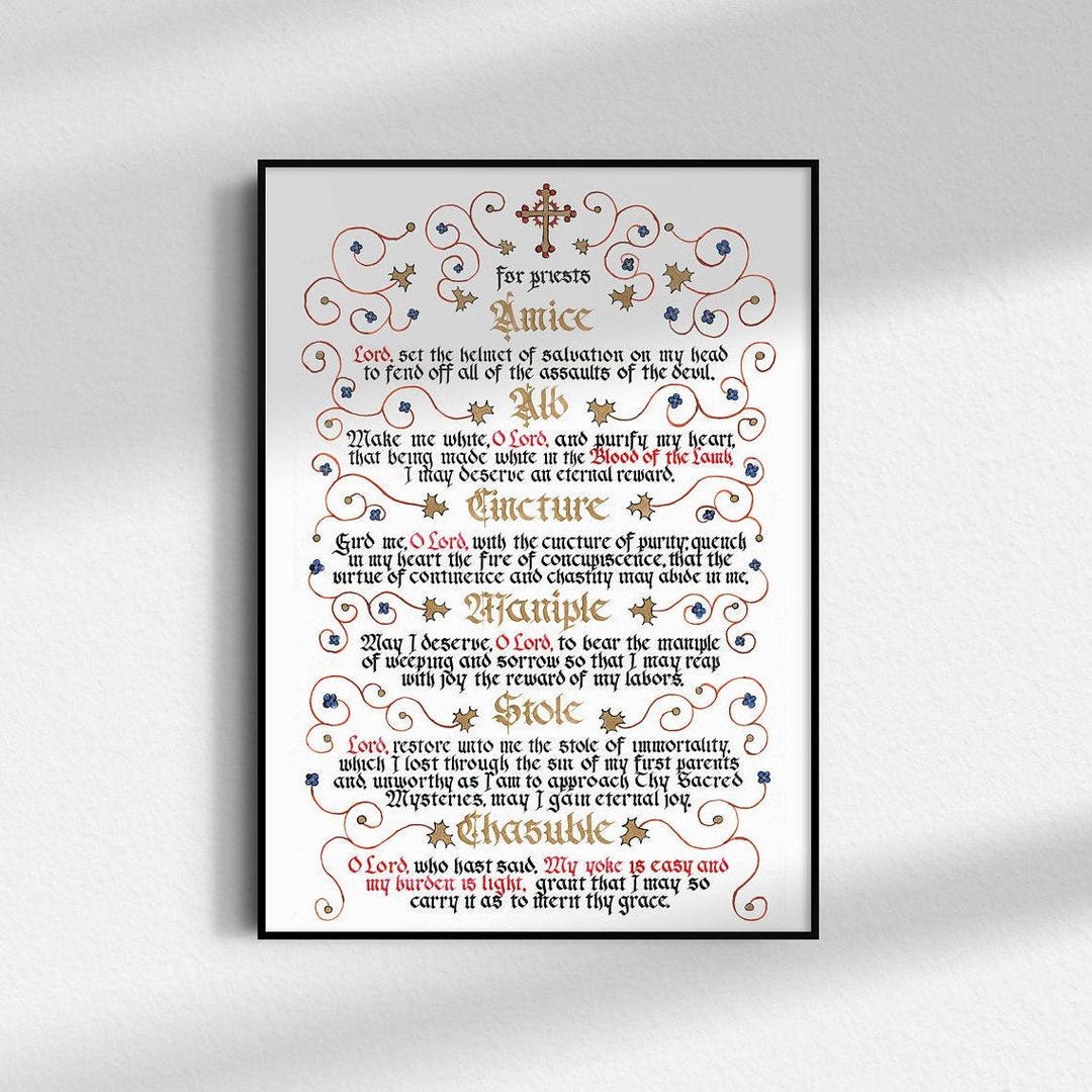 Priest Vesting Prayers Calligraphy Art Print: Catholic Gift - Etsy