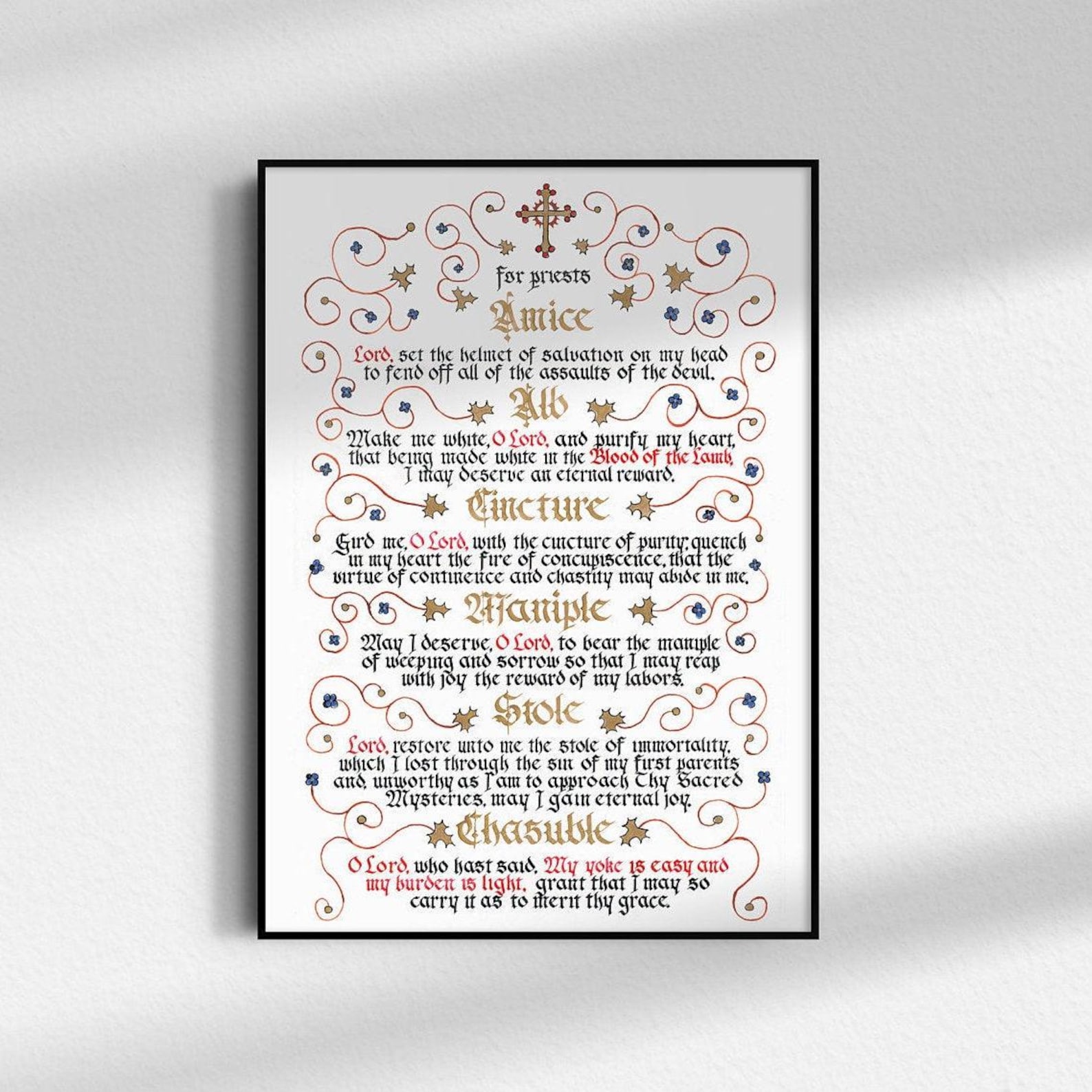 Priest Vesting Prayers Calligraphy Art Print: Catholic Gift - Etsy