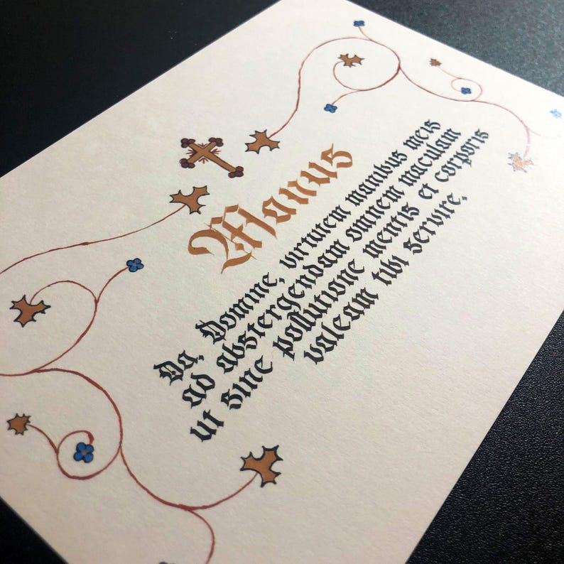 Clergy Handwashing Prayers Calligraphy Art Print, Latin English Mass ...