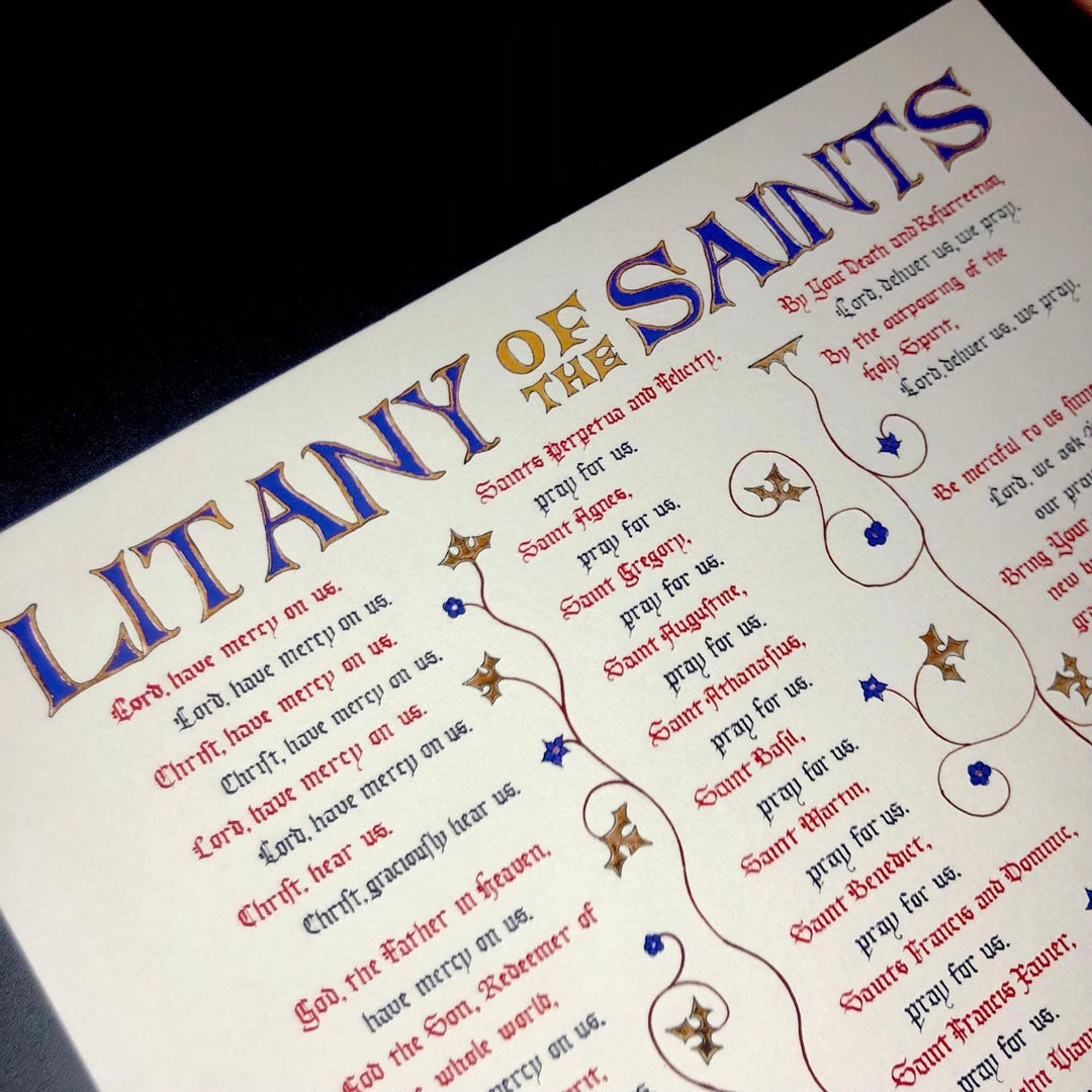 Litany of Saints Illuminated Calligraphy Print Confirmation Gift for ...