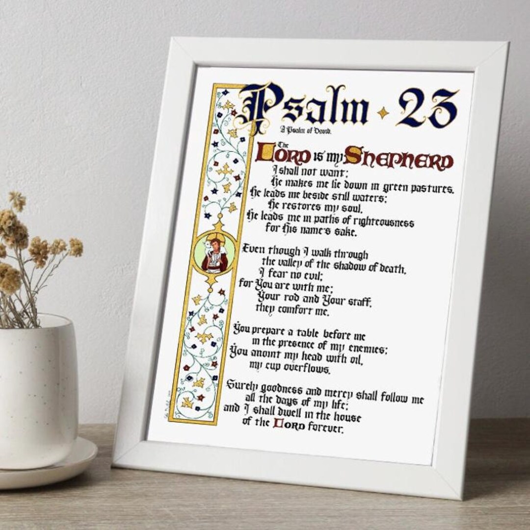 Psalm 23 "the Lord is My Shepherd" Illuminated Calligraphy Art Print ...