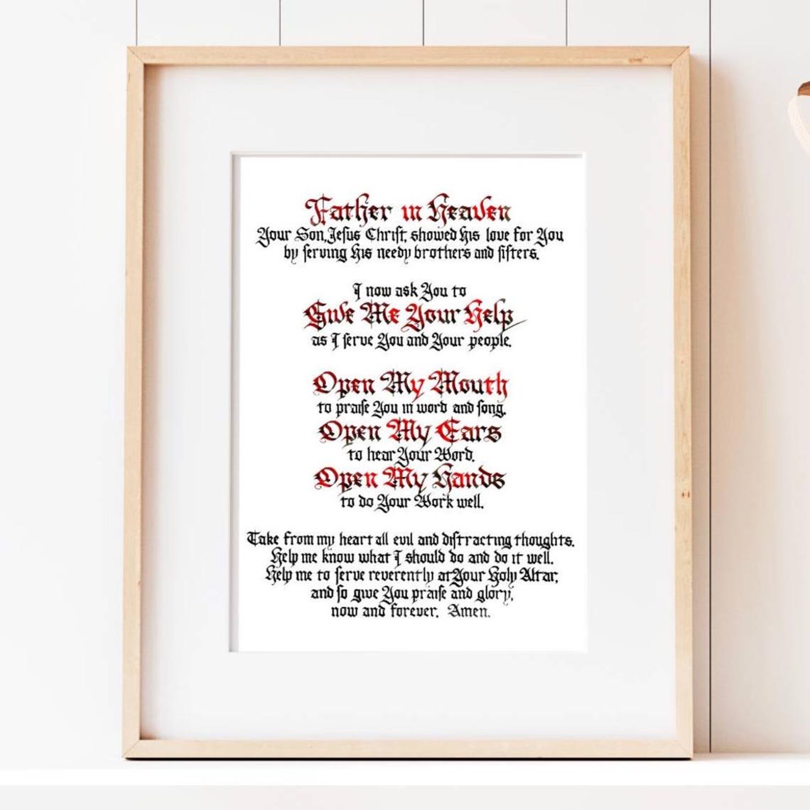 Altar Server Prayer Calligraphy Print: Catholic Sacristy Decoration - Etsy