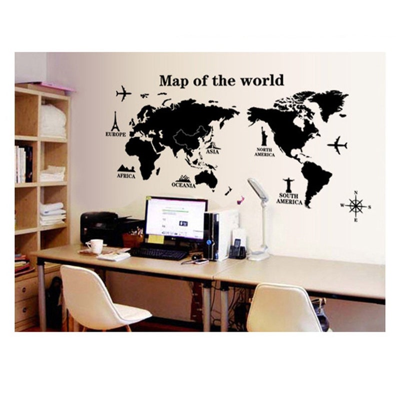 World Map Decal Wall Sticker Educational Decals Map Wall Decal Vinyl ...